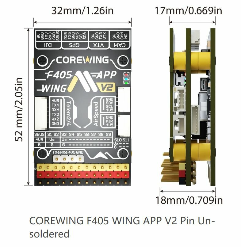 Полетный контроллер COREWING F405 WING V2 для радиоуправляемых планеров и стационарных крыльев