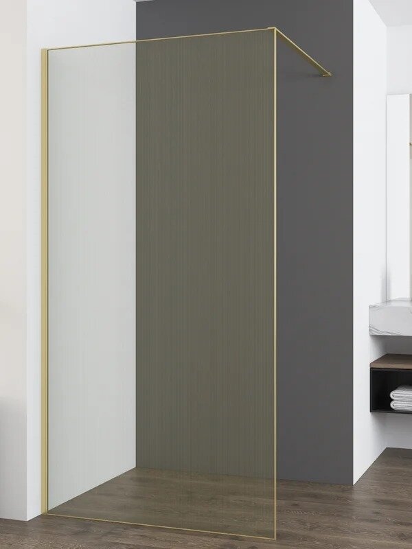 Душевая перегородка Vincea Walk-in HS VSW-7HS100GWG 100x200 см, профиль брашированное золото, стекло ламинированное с золотыми нитями
