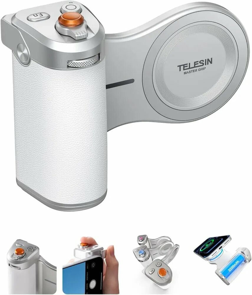 TELESIN Magnetic Image Master Grip: Эргономичная рукоятка для мобильных телефонов в стиле зеркальной фотокамеры, оснащенная встроенным аккумулятором емкостью 3200 мАч и прочным магнитным креплением.