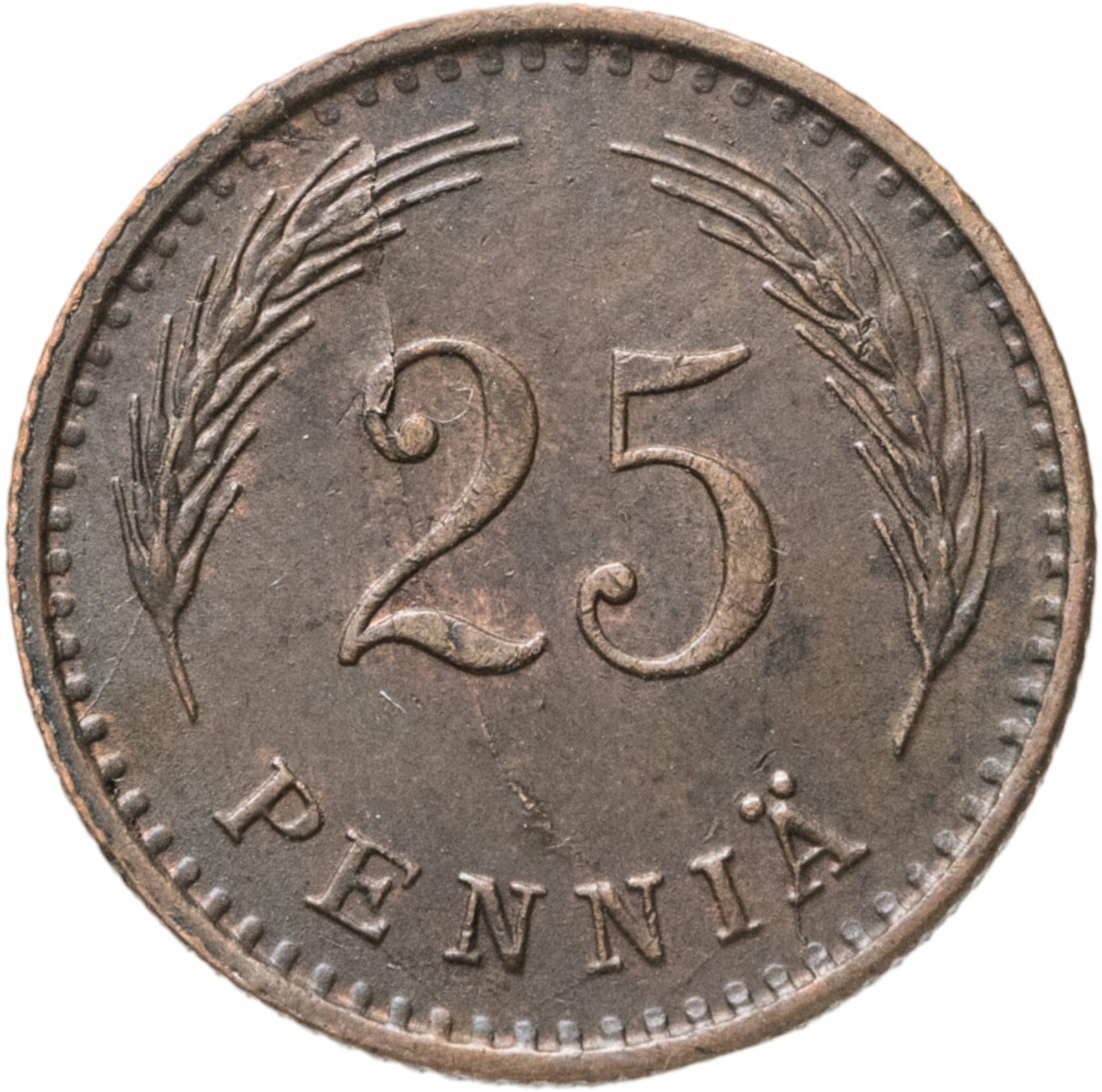 Финляндия 25 пенни pennia 1943 Медь /коричневый цвет/, в сохранности XF