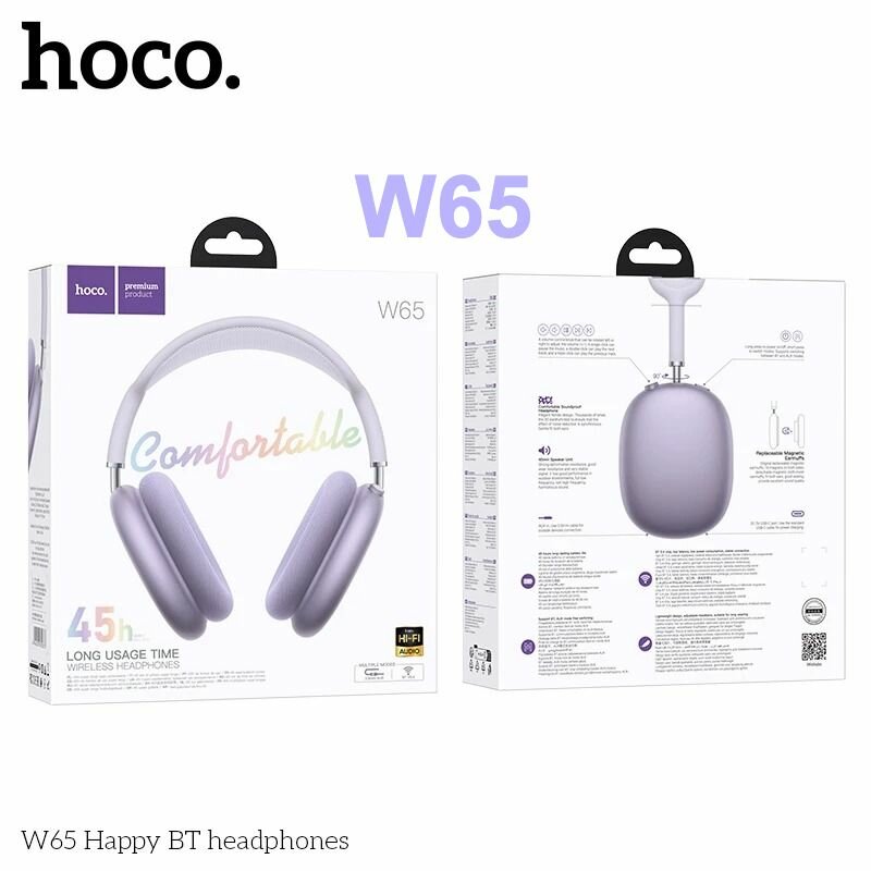 HOCO W65 Bluetooth 5.4 Над ухом Большие наушники Hifi