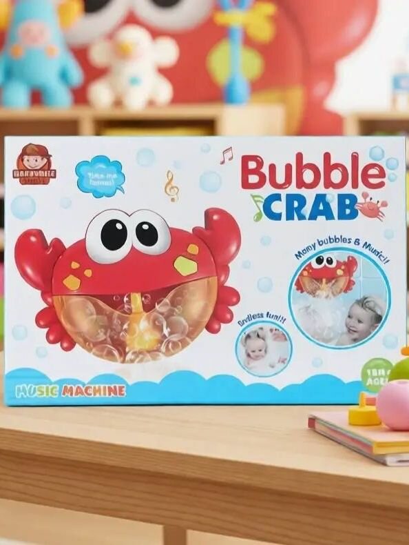 Игрушка для ванной Крабик музыкальный генератор пены, цвет красный / Детская игрушка для купания с мыльными пузырями / Интерактивный Пенный генератор для ванной со звуковыми эффектами
