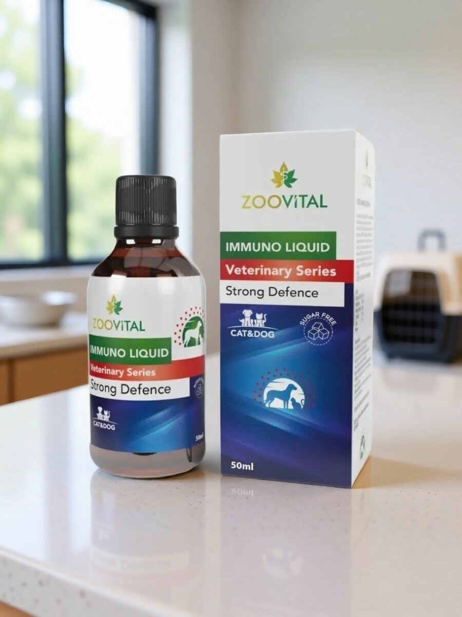Кормовая добавка Zoovital immuno liquid витамины для кошек и собак для иммунитета, с экстрактом эхинацеи, бетаглюканом и экстрактом прополиса, 50 мл
