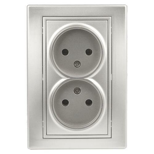 Розетка 2-м СП Plano 1-204-03 16А IP20 250В 2х2P алюм. Intro Б0053907