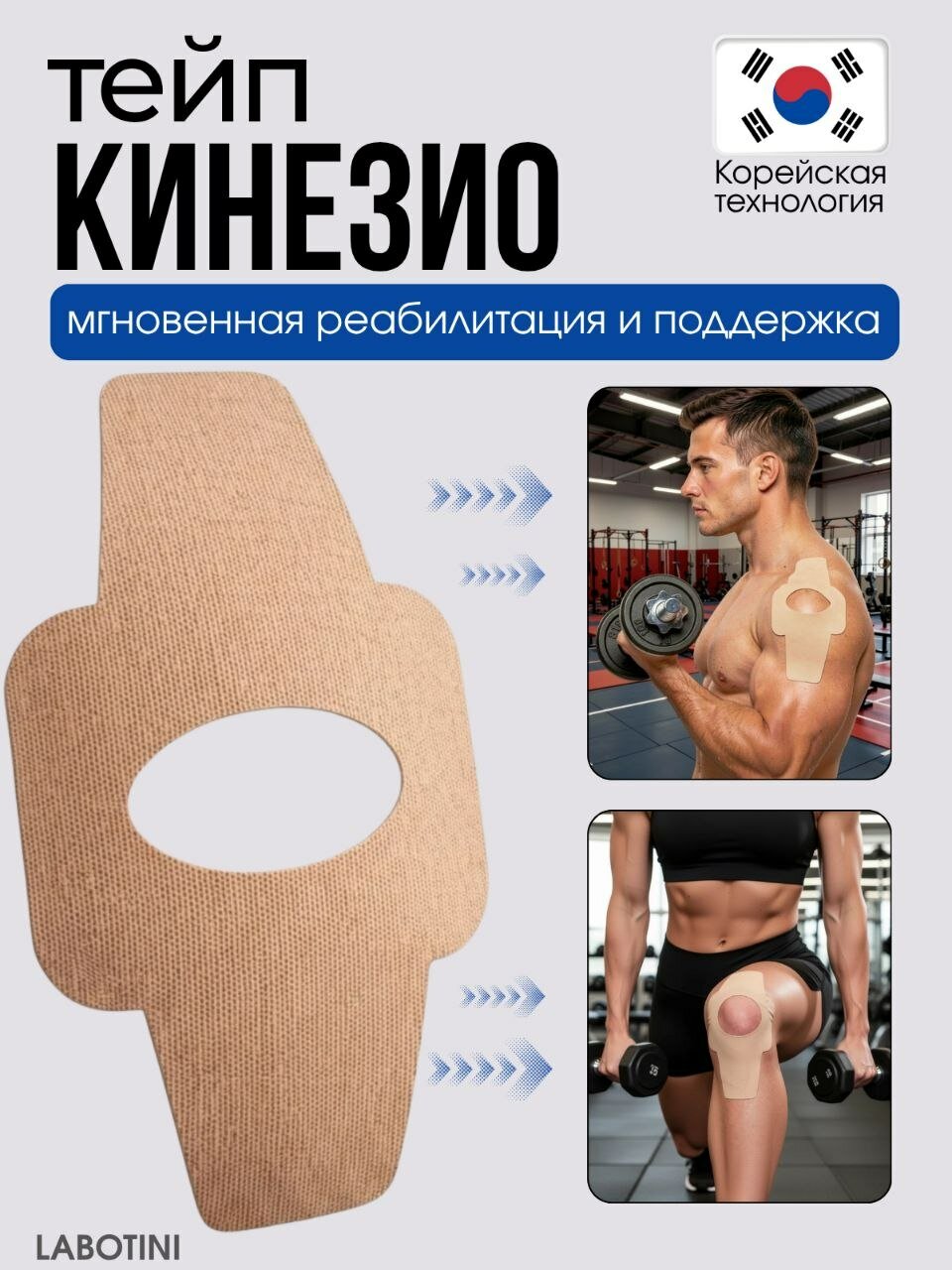 LABOTINI Тейпы для коленного сустава, для плечевого сустава, тейп для тела спортивный, 6 штук