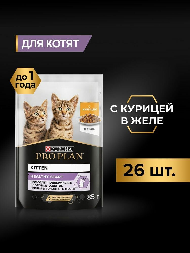 Влажный корм PRO PLAN Healthy Start для котят, беременных и кормящих кошек, с курицей в желе, 85 г x 26 шт