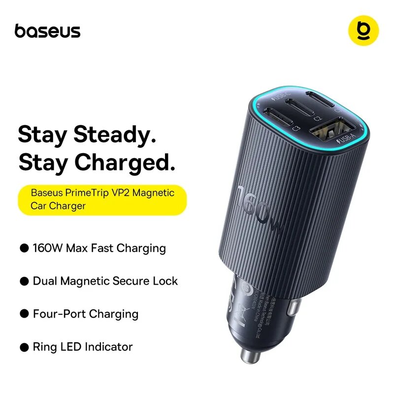 Автомобильное зарядное устройство Baseus 160W с быстрой зарядкой PPS PD3.0 USB Type-C для iPhone 17, 16, 15, 14, ноутбуков, планшетов, Xiaomi