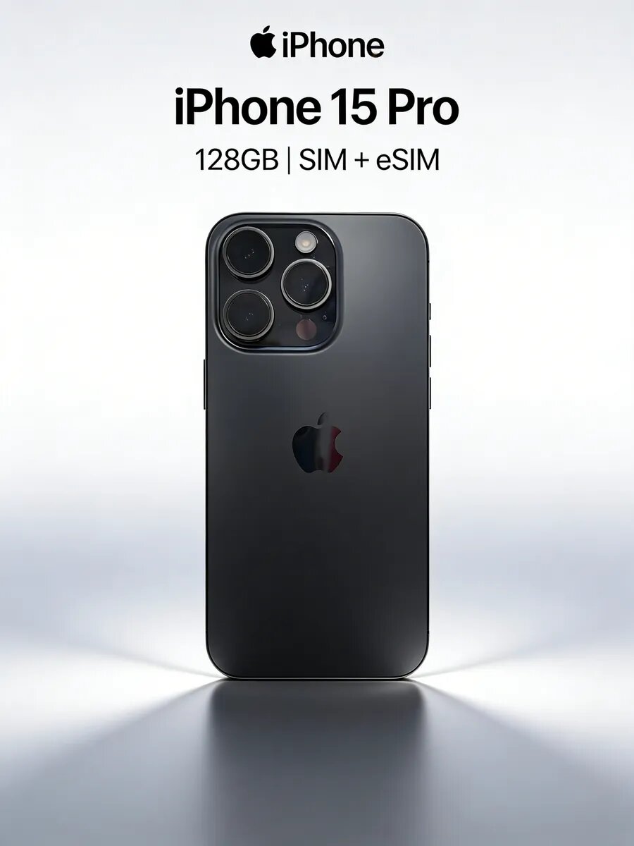 Смартфон Apple iPhone 15 Pro 128 ГБ, Dual: nano SIM + eSIM, черный титан(Black)