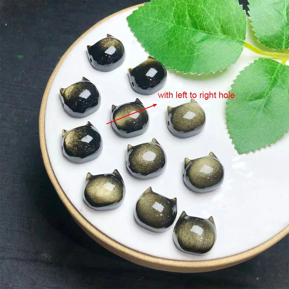 Мини-скульптура из обсидиана Зеленый, 2pc Random, Gold (with hole)