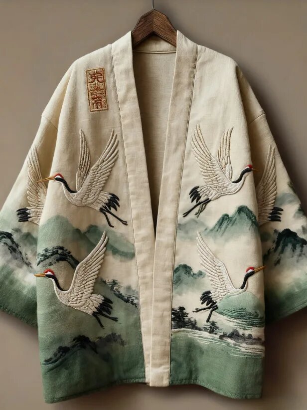 Женское хаори DIDUQIPAO, японский стиль укиё-э, полиэстер Бежевый, XXL, kimono 1