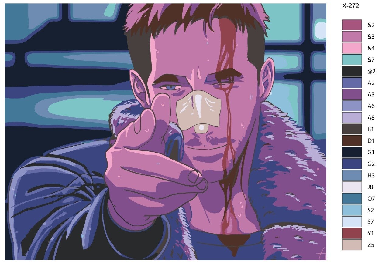 Картина по номерам X-272 "Фильм Бегущий по лезвию 2049. Райан Гослинг - офицер LAPD Кей" 80x100