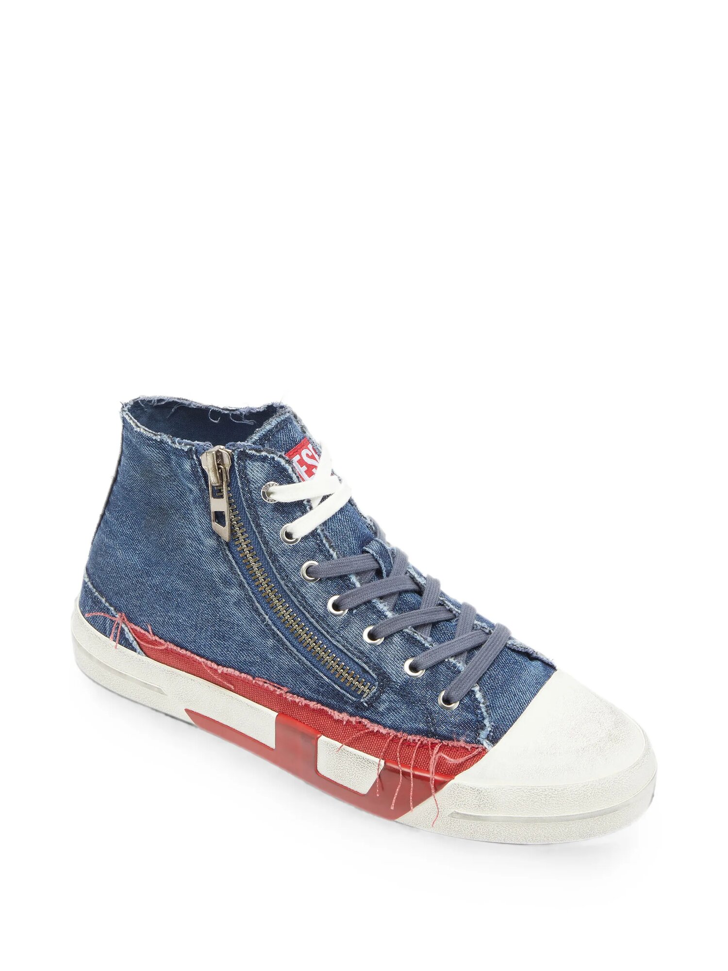 Кроссовки DIESEL Frayed denim high-top sneakers, размер 43 EU, blue — фото 1