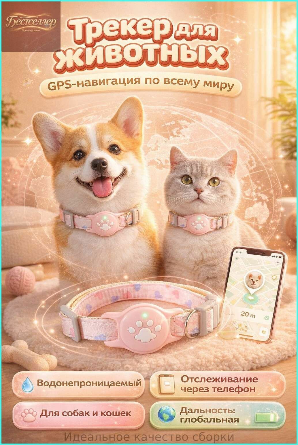 Pet Tracker Collar с GPS-трекером, глобальная локация, для собак и кошек