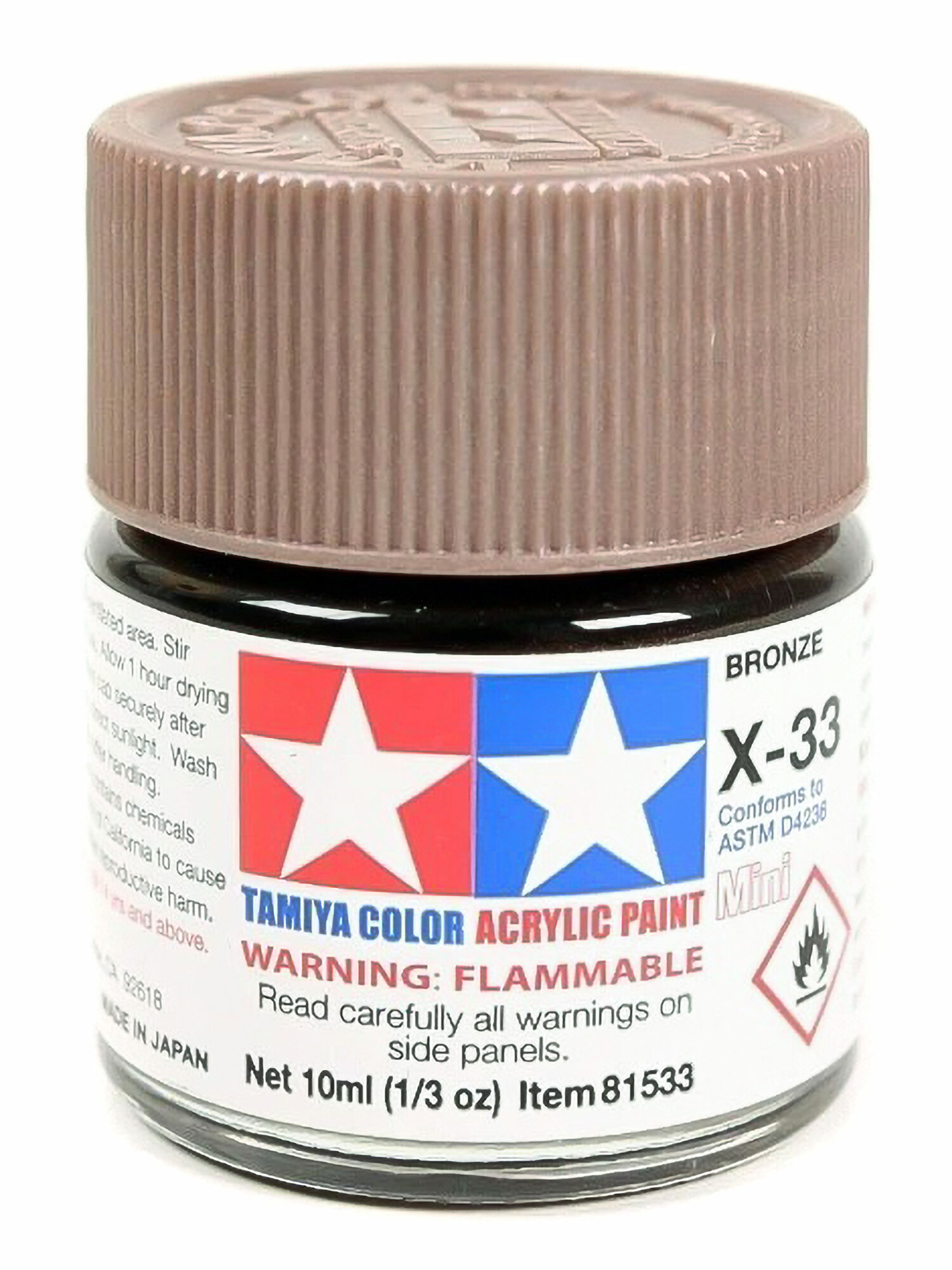 Краска акриловая Tamiya Color X-33 Bronze 81533 глянцевый металлик, 10 мл
