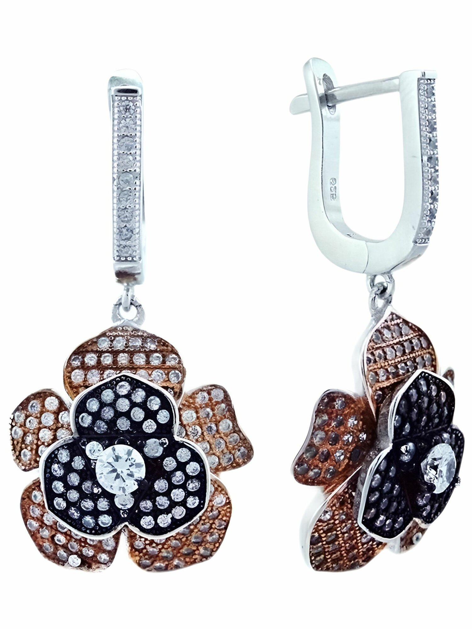 Серьги, серебро, 925 проба, родирование, фианит