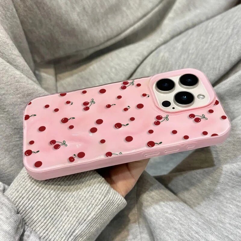Модный чехол Ins Sweet Girl с узором «Водная рябь» и вишнями, Pink-LYF0506043, For iphone 16 Plus