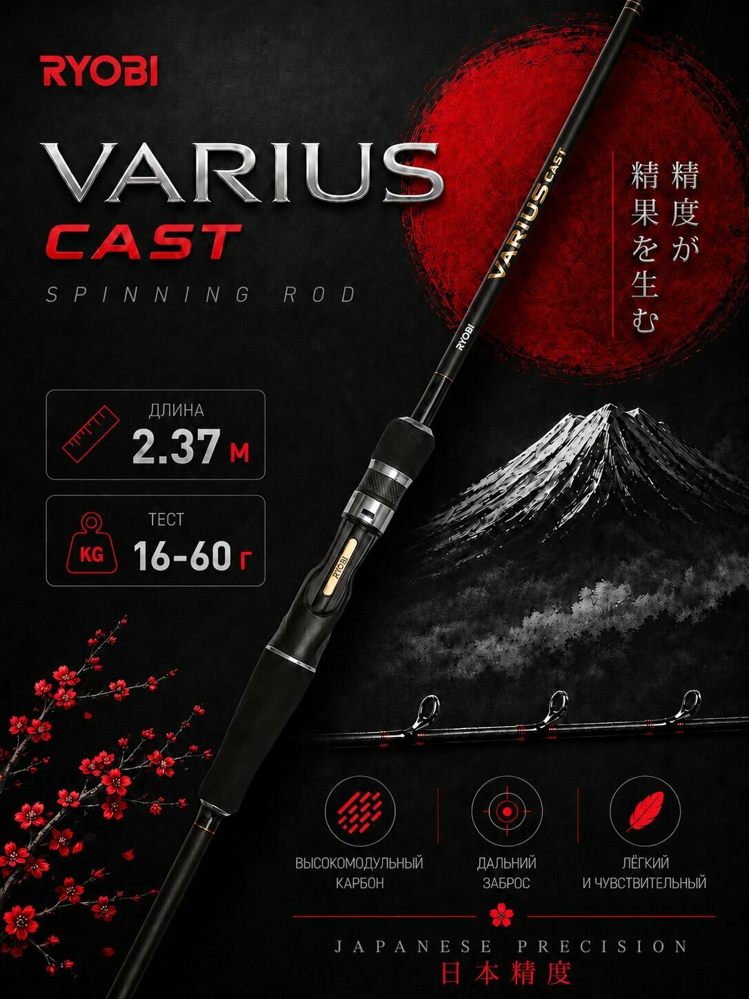 Спиннинг кастинговый RYOBI VARIUS CAST 2,37m 16-60g IM8 Trigger