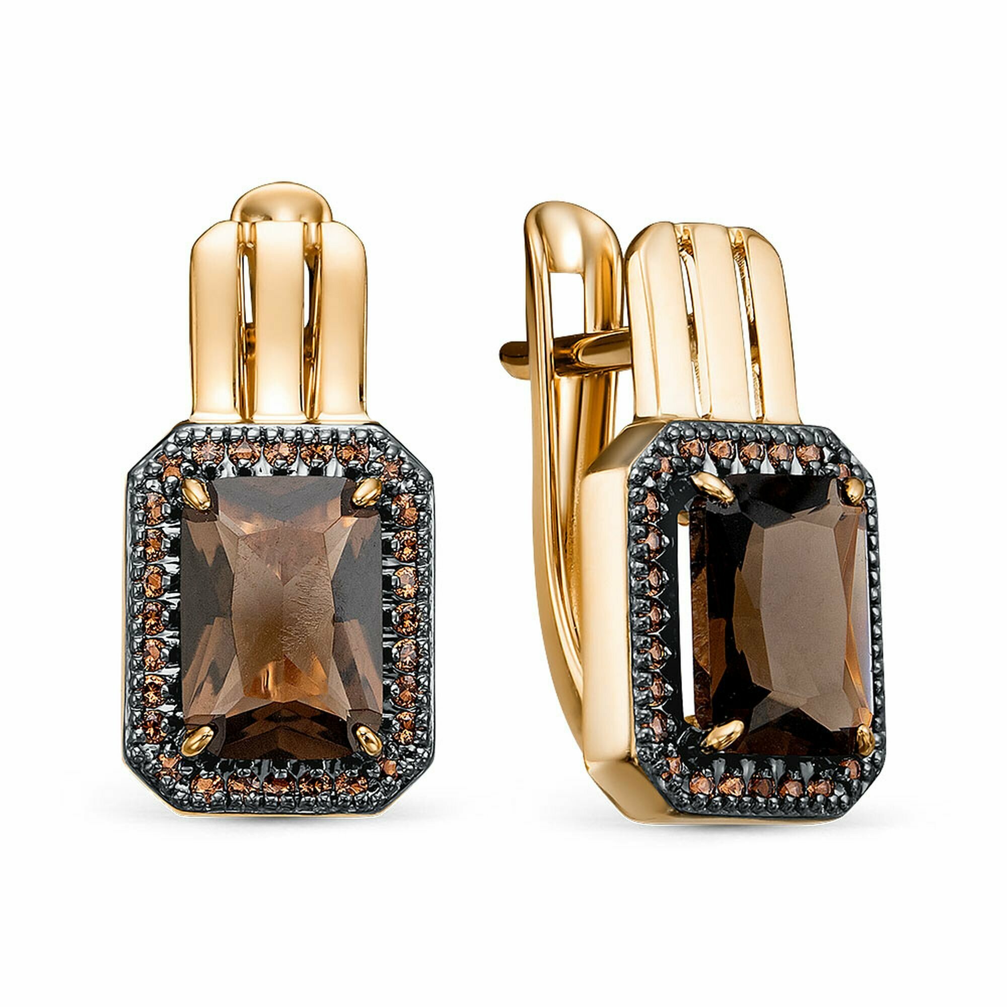 Серьги Diamant online, красное золото, 585 проба, раухтопаз