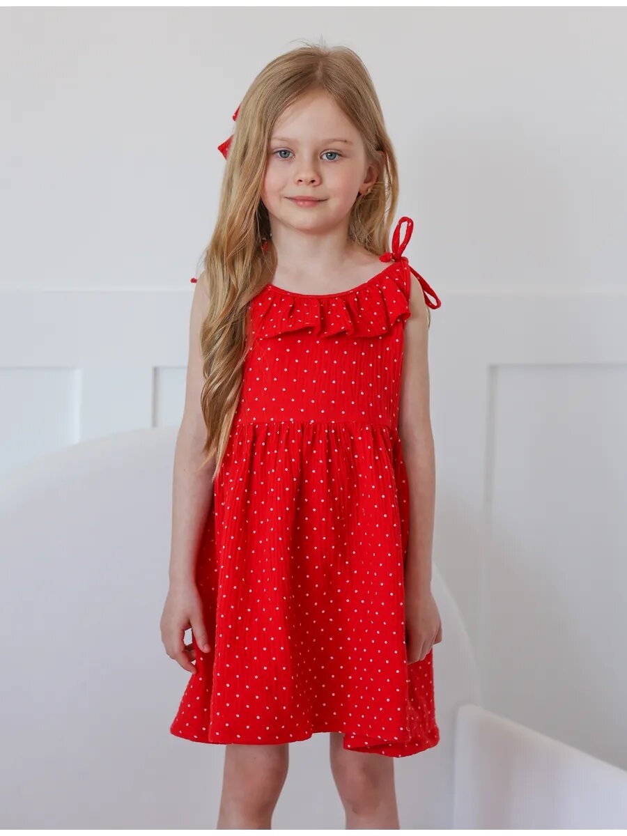 Сарафан Leli Dress повседневная, размер 122, красный, белый — фото 1