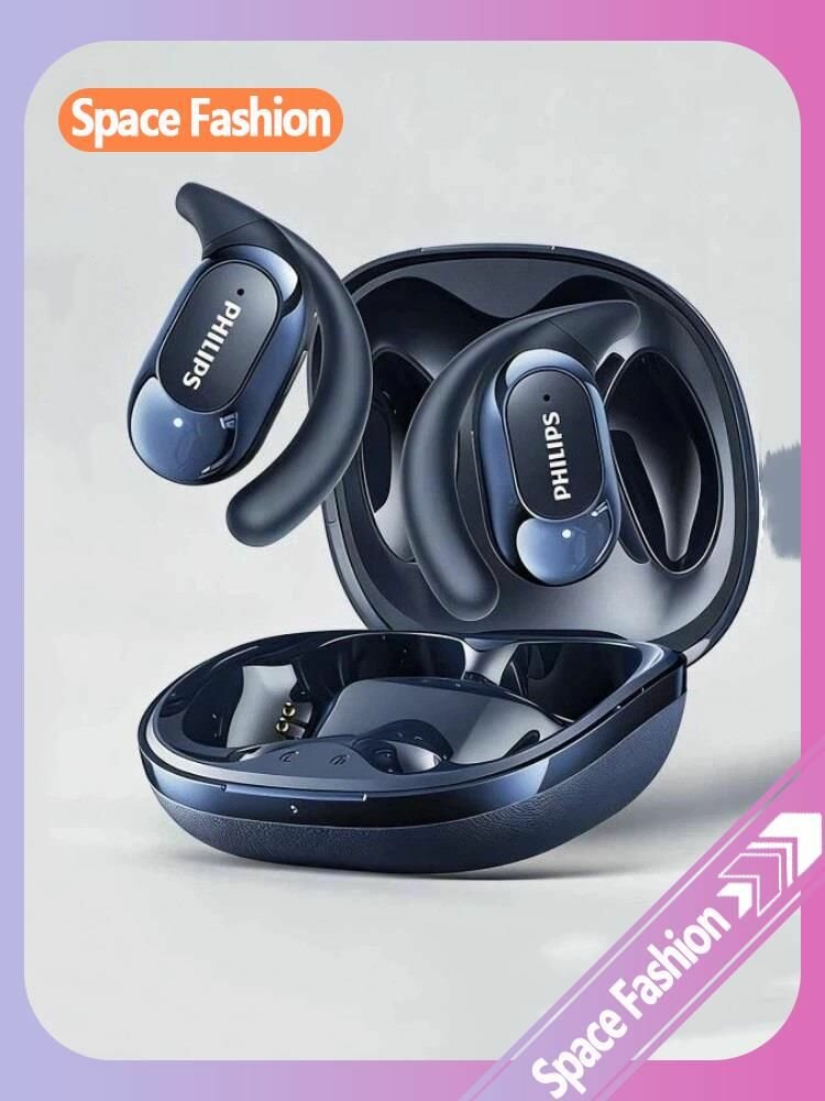 Philips Наушники беспроводные с микрофоном Беспроводная гарнитура Philips с функцией шумоподавления для спортивного бега TAQ2220, устанавливаемая на ухо, Bluetooth, USB Type-C, темно-синий для тренировок usb type-c зарядка