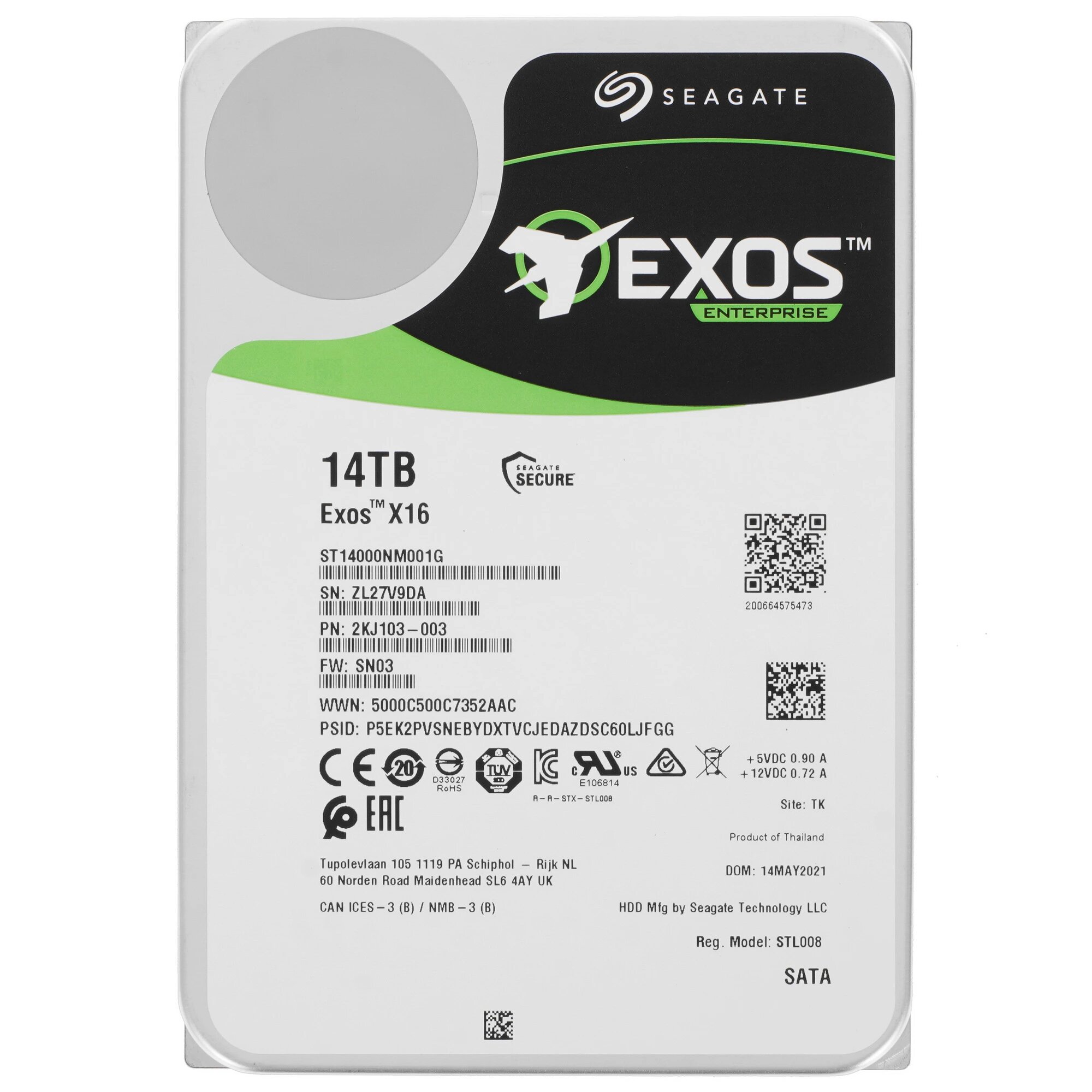 Жесткий диск серверный Seagate Exos X16 ST14000NM001G 14TB 3.5" 7200RPM SATA 512e/4Kn 256MB Enterprise