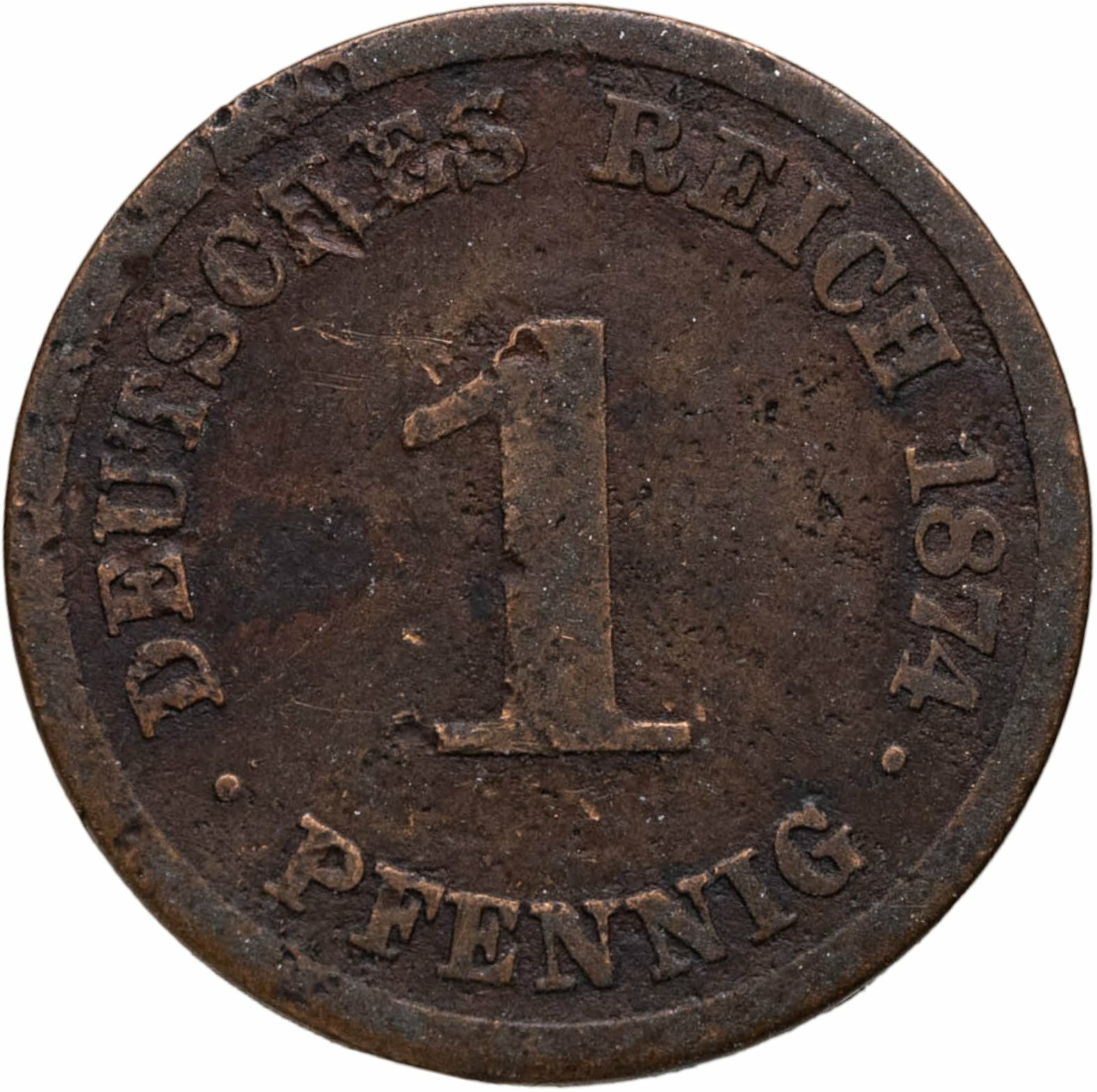 Германия 1 пфенниг 1874, Медь, в сохранности F