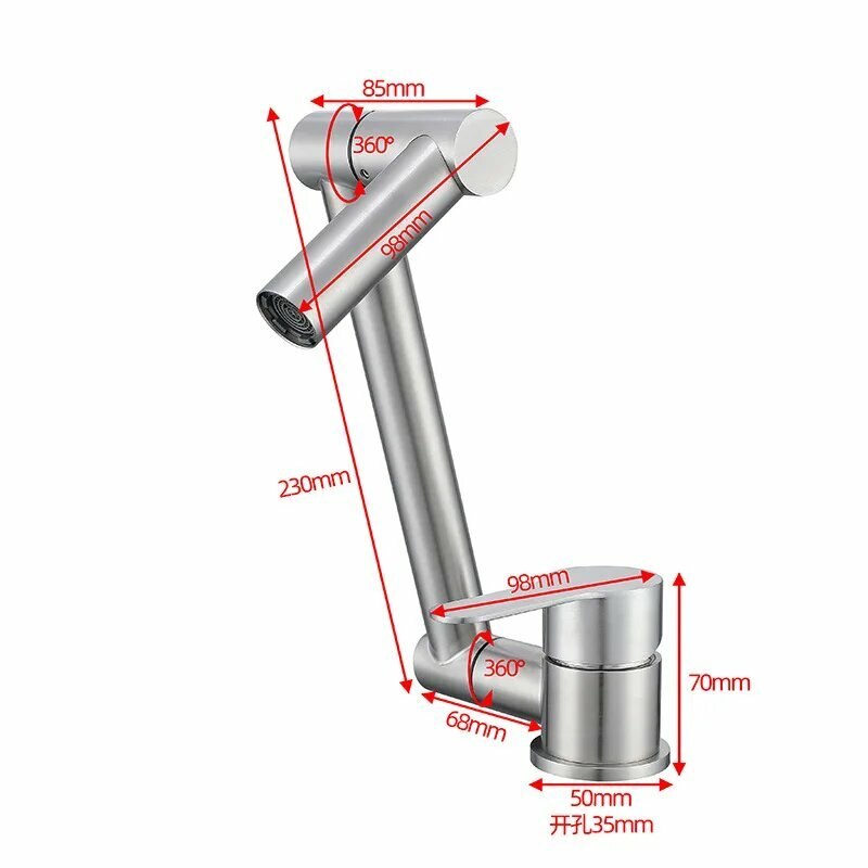 Стainless Steel Foldable Sink Mixer Water Saver Faucet Aerator 720 Rotating Mechanical Arm Wash Basin Tap Big Angle Rotate Spray-Brushed Style1