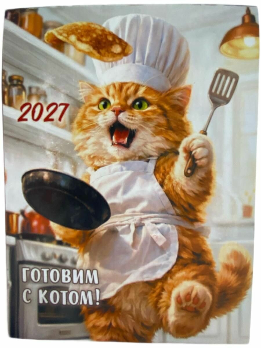 Календарь на магните отрывной 2027 . 100х135 мм " Готовим с котом " ( Квадра )