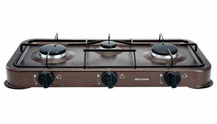 Газовая настольная плита аксинья КС-107, 3 конфорки, коричневый