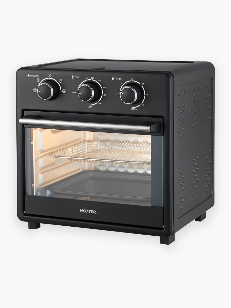 Мини печь – аэрогриль, духовка настольная с конвекцией HOTTER HX-16, 16 литров, 5 режимов, 1200 Вт, черная