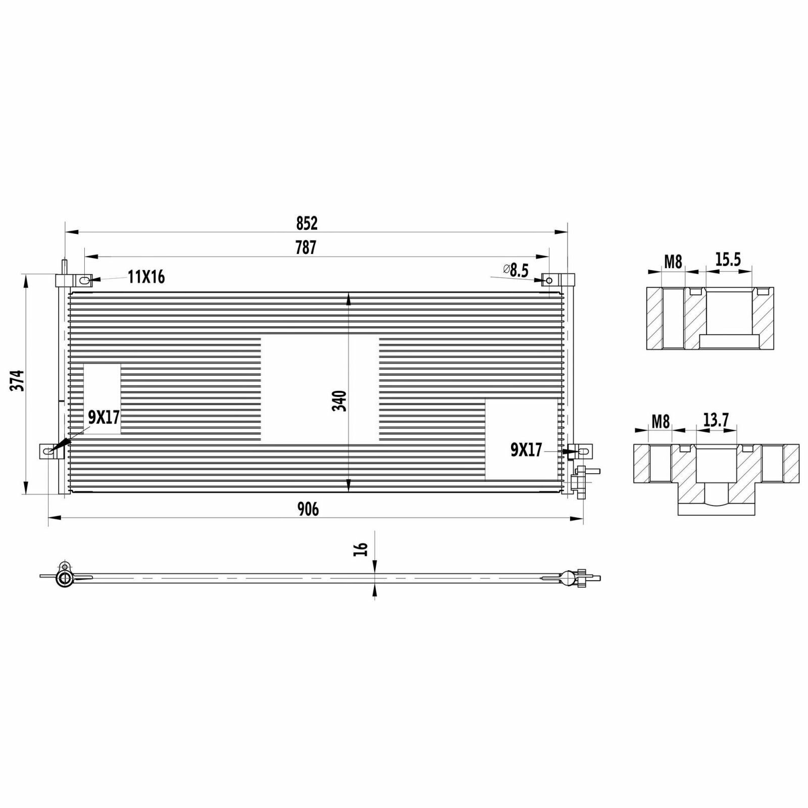 Радиатор кондиционера, для Вольво FH 12-, Рено Тракс C, K, T серии 2013- oem 7421893823, 7422174081 арт LRAC1071