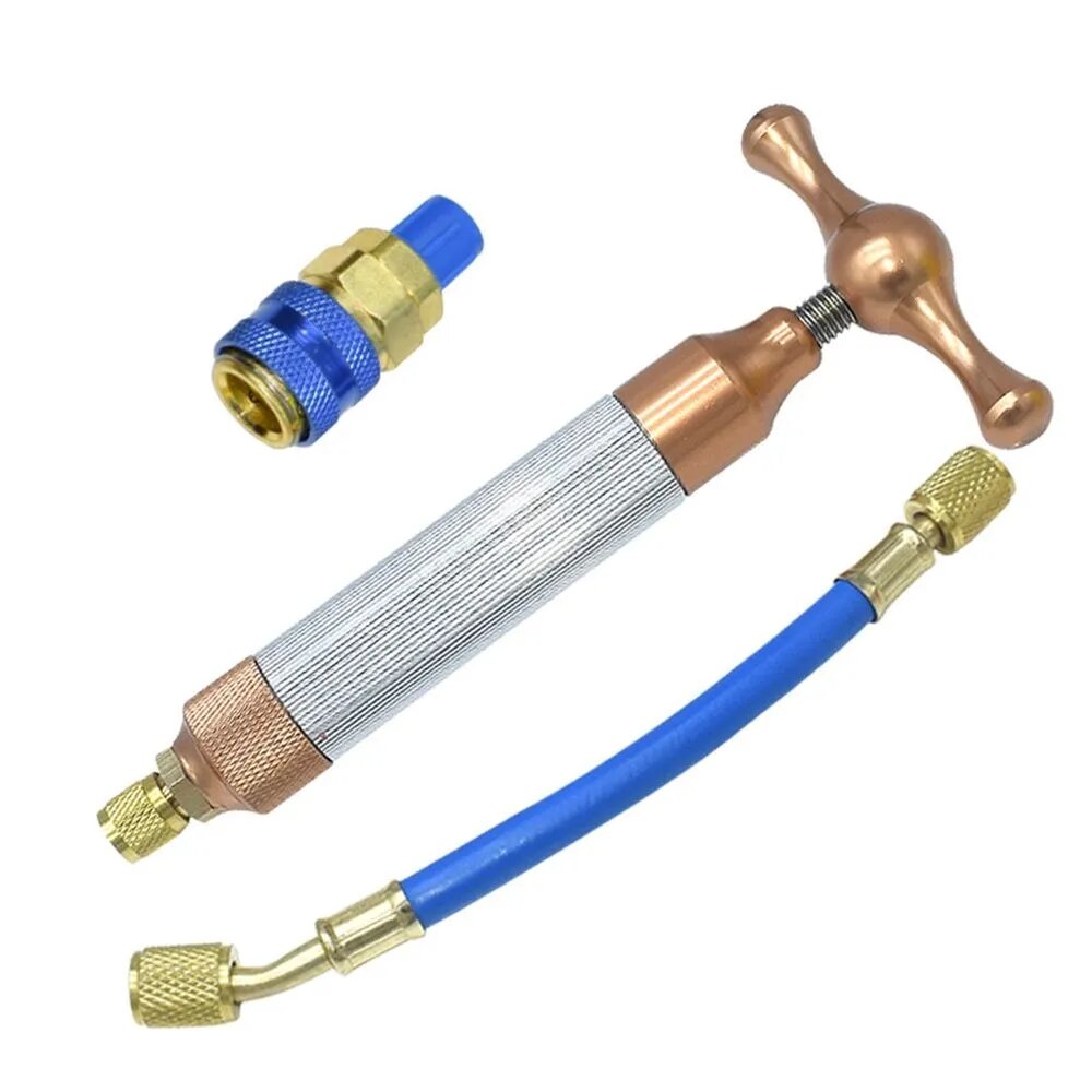 Инжектор для масла автомобильного кондиционера "универсальный", металлический набор/шланг.
