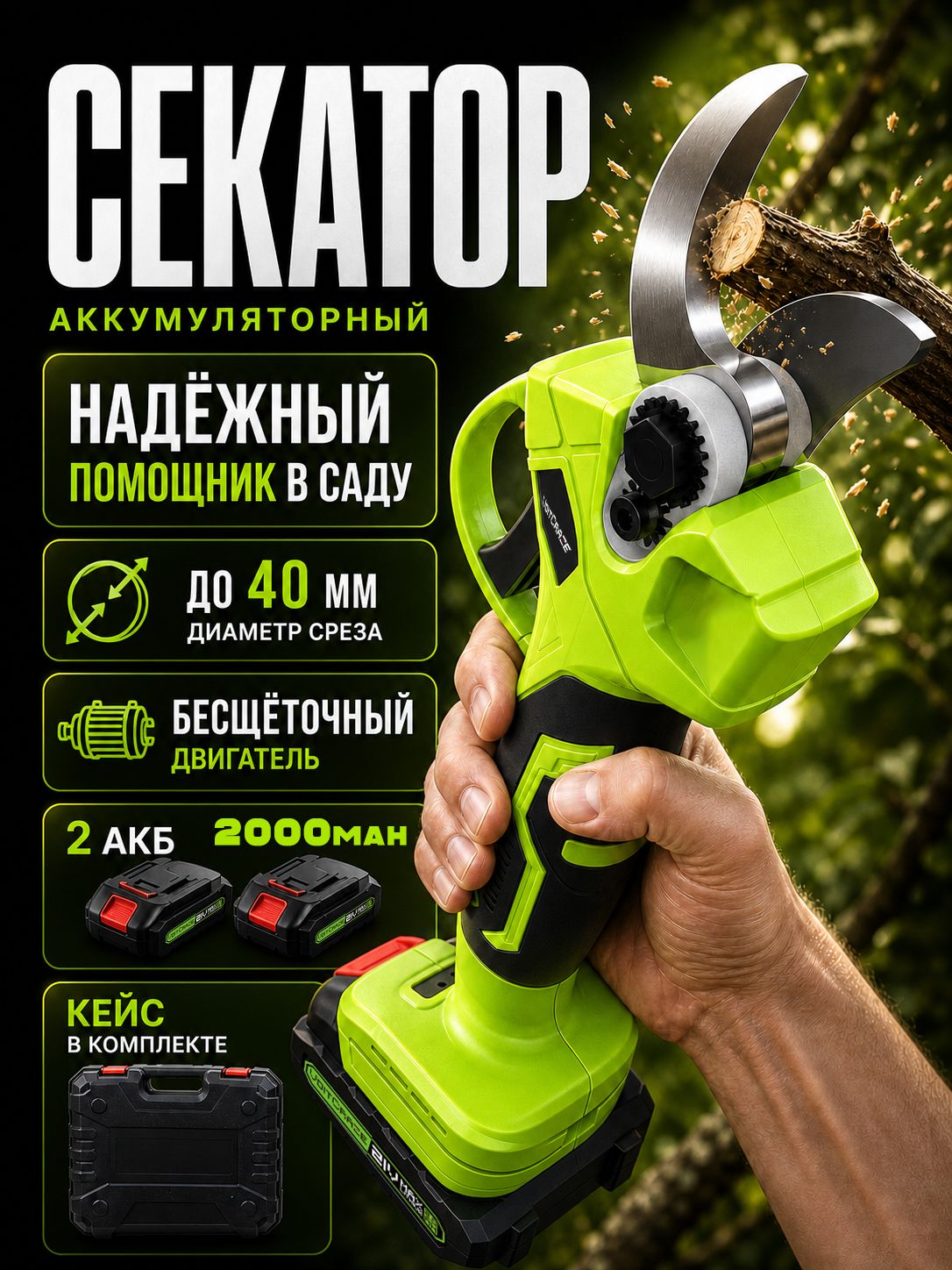 Секатор аккумуляторный садовый 40mm