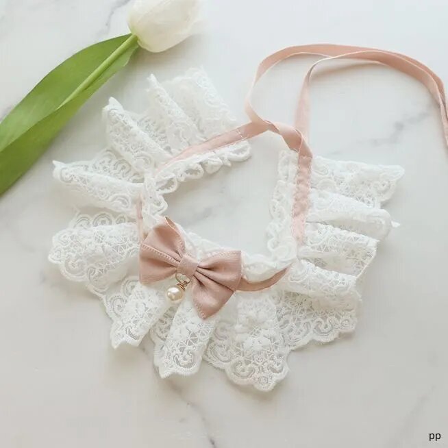 Кружевной воротник с бантом для собак и кошек, XS, розовый