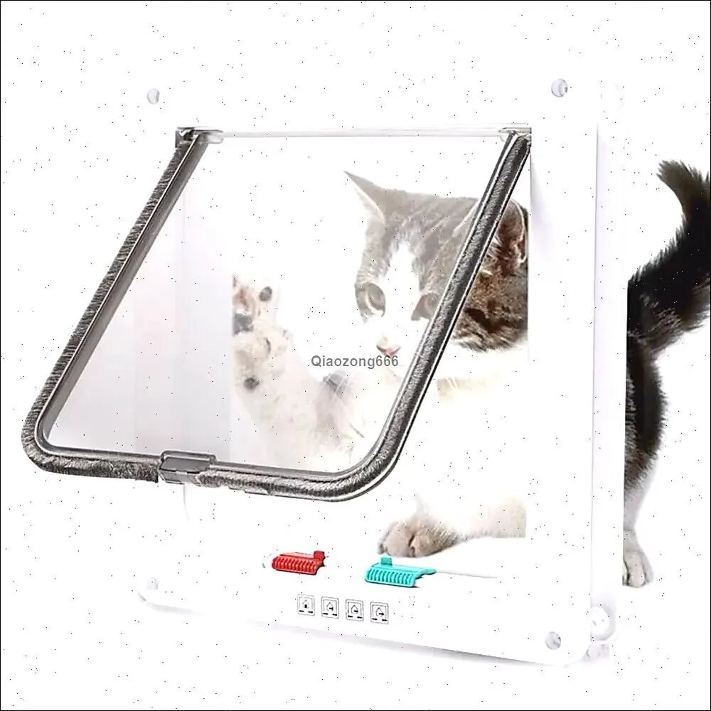 Белая пластиковая дверь для кошек и собак, бесшумная двухсторонняя дверь для домашних животных