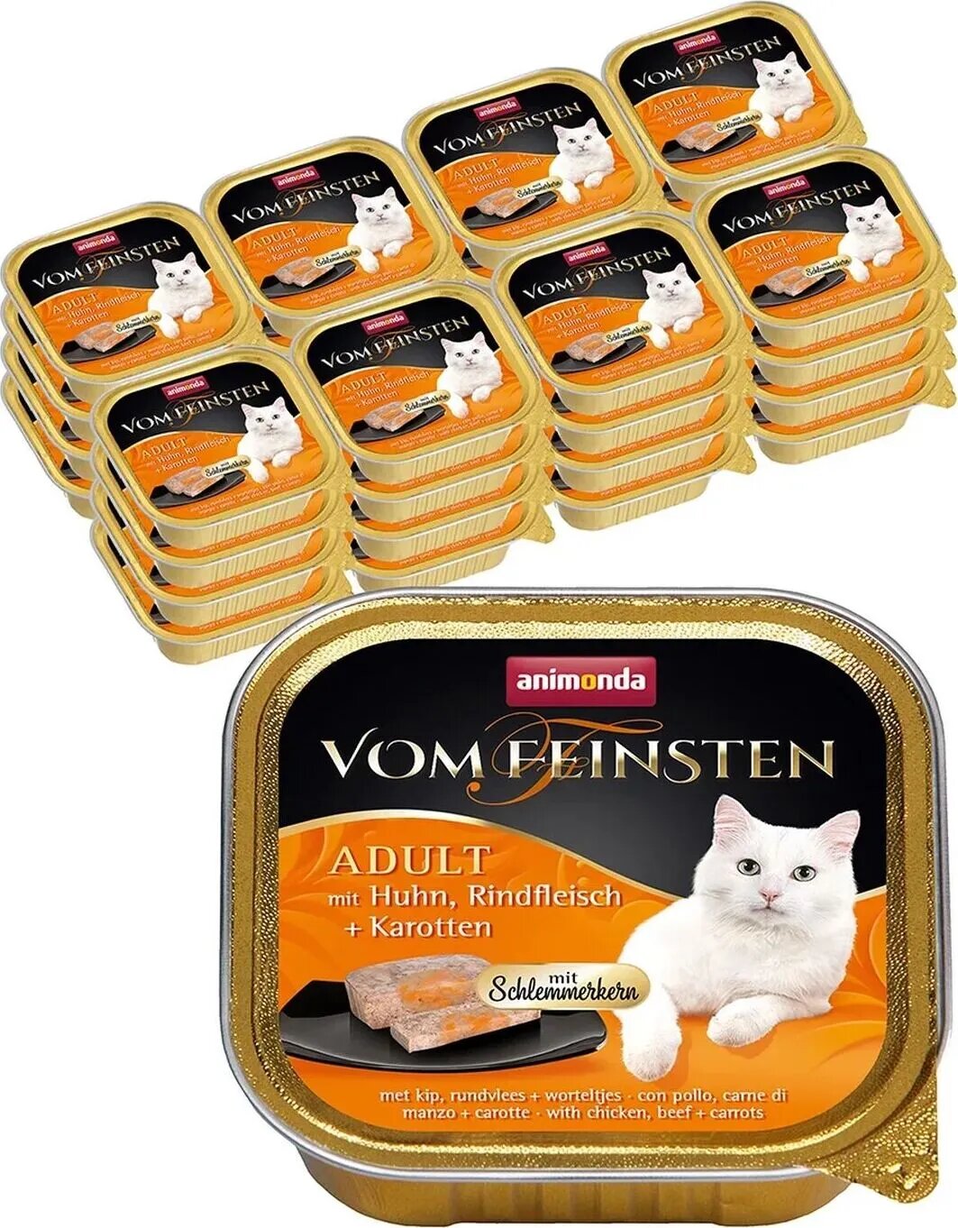 Влажный корм для кошек Animonda Vom Feinsten, беззерновой, с домашней птицей, с телятиной 32 шт. х 100 г (паштет)