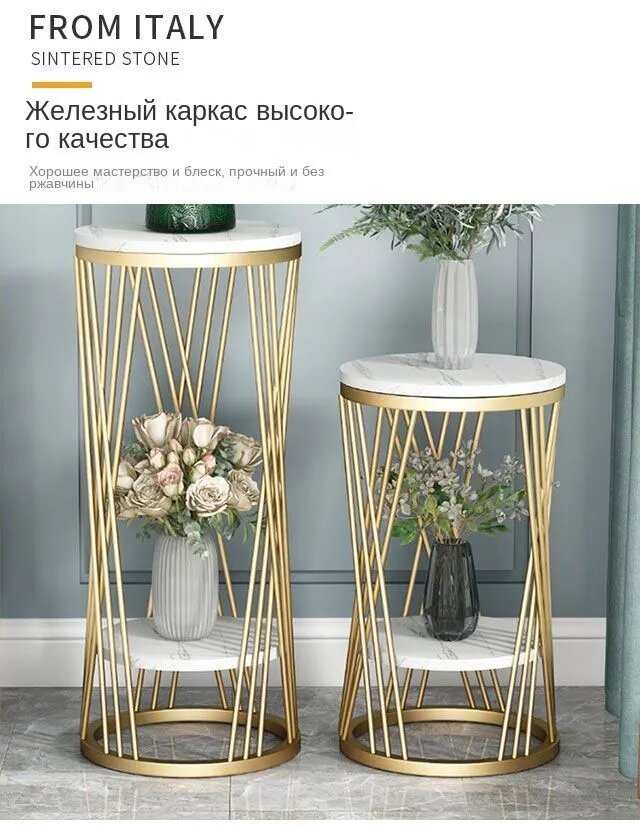 Консоль 30х30х70 см, металлический каркас, искусственный камень, 1 полка, стиль Ар-деко, минимализм — фото 1