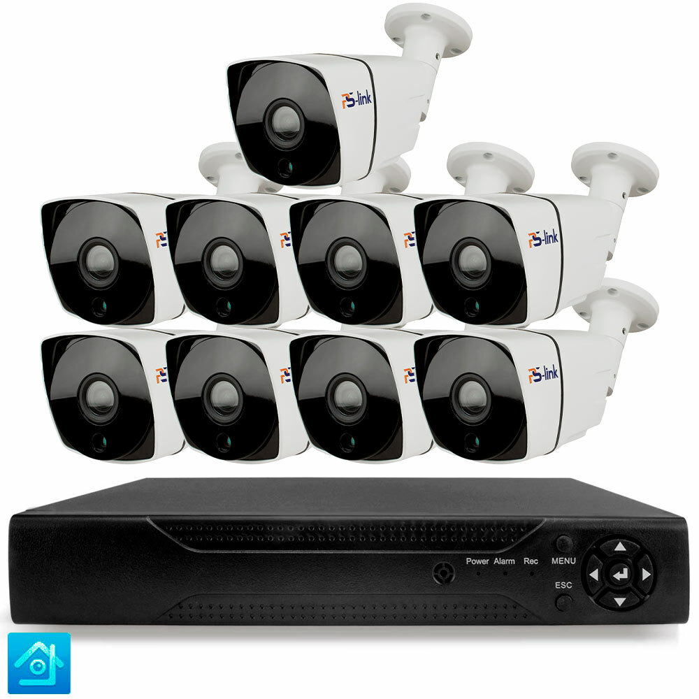 Комплект видеонаблюдения AHD 8Мп Ps-Link KIT-C809HD 9 камер смешанных, регистратор 16 каналов, H.265, ночная съемка