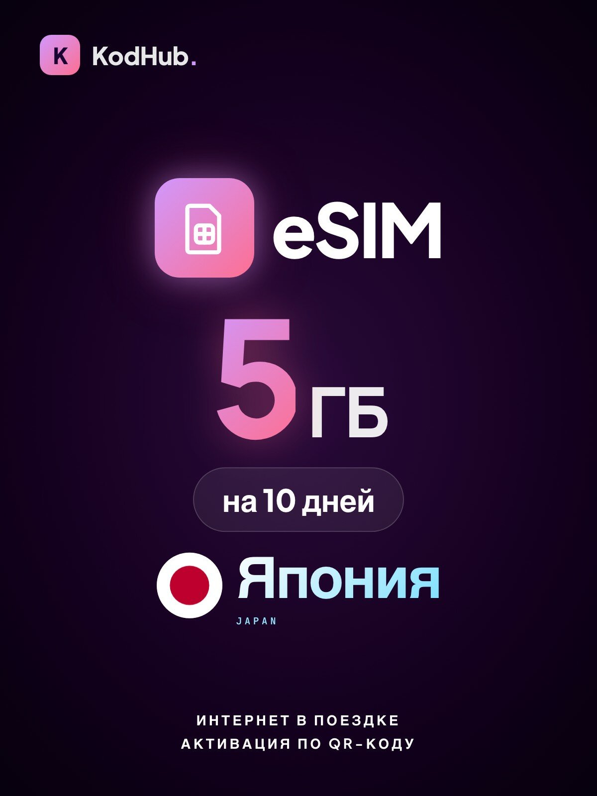 Туристическая eSIM Япония 5 ГБ на 10 дней | интернет в поездке, связь за границей | QR-код активации