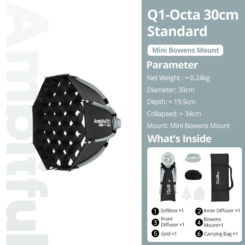 AMBITFUL Q1-Octa 30cm софтбокс с Mini Bowens креплением