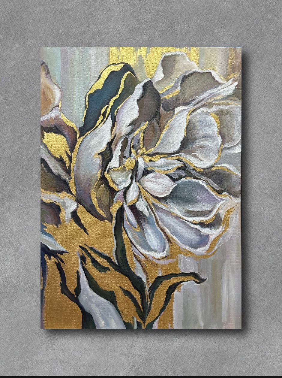 ZELYA, Интерьерная картина ручной работы, современное искусство, "Flower", размер 50Х70см, выполнено маслом на холсте, один экземпляр