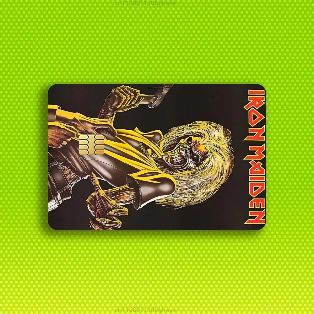 Наклейка Iron Maiden на карту, желтая, z13