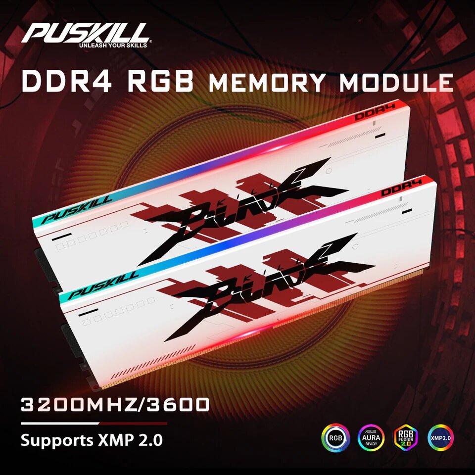 PUSKILL RGB DDR4 Память RAM 8GB 16GB 3600MHz 3200MHz DIMM Память для настольных игр