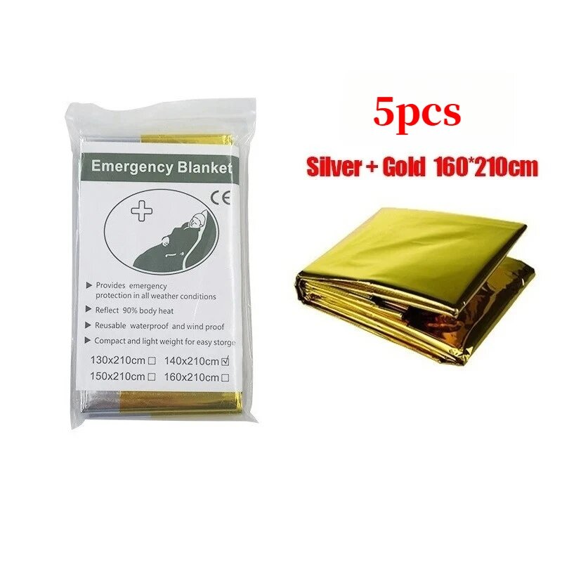 QHSPE Аварийное термоодеяло-пончо Silver Gold C 5pcs