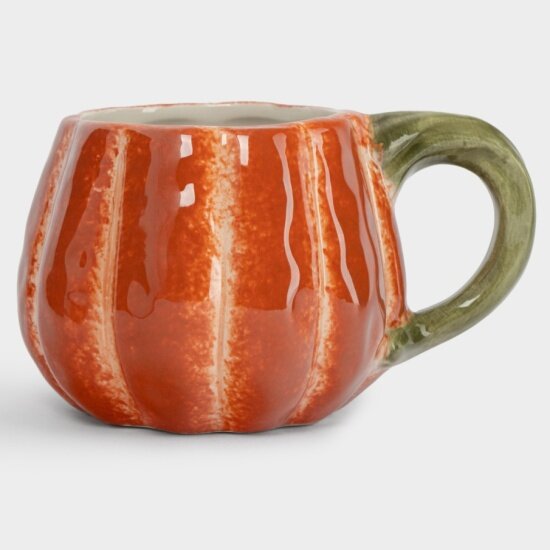 Кружка Anna Lafarg 440 мл, керамика D, оранжево-зеленая, Тыква с листом, Bright pumpkin, ANLAF-QHGC-1911-2