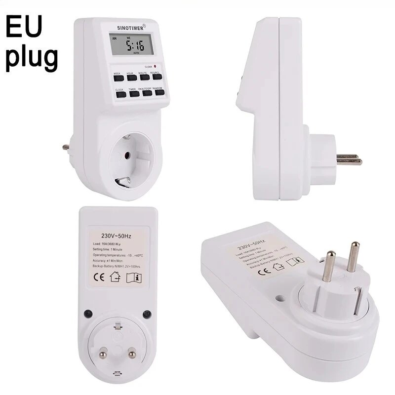 SINOTIMER TM516 Программируемый электронный таймер розетки 220В/110В EU plug