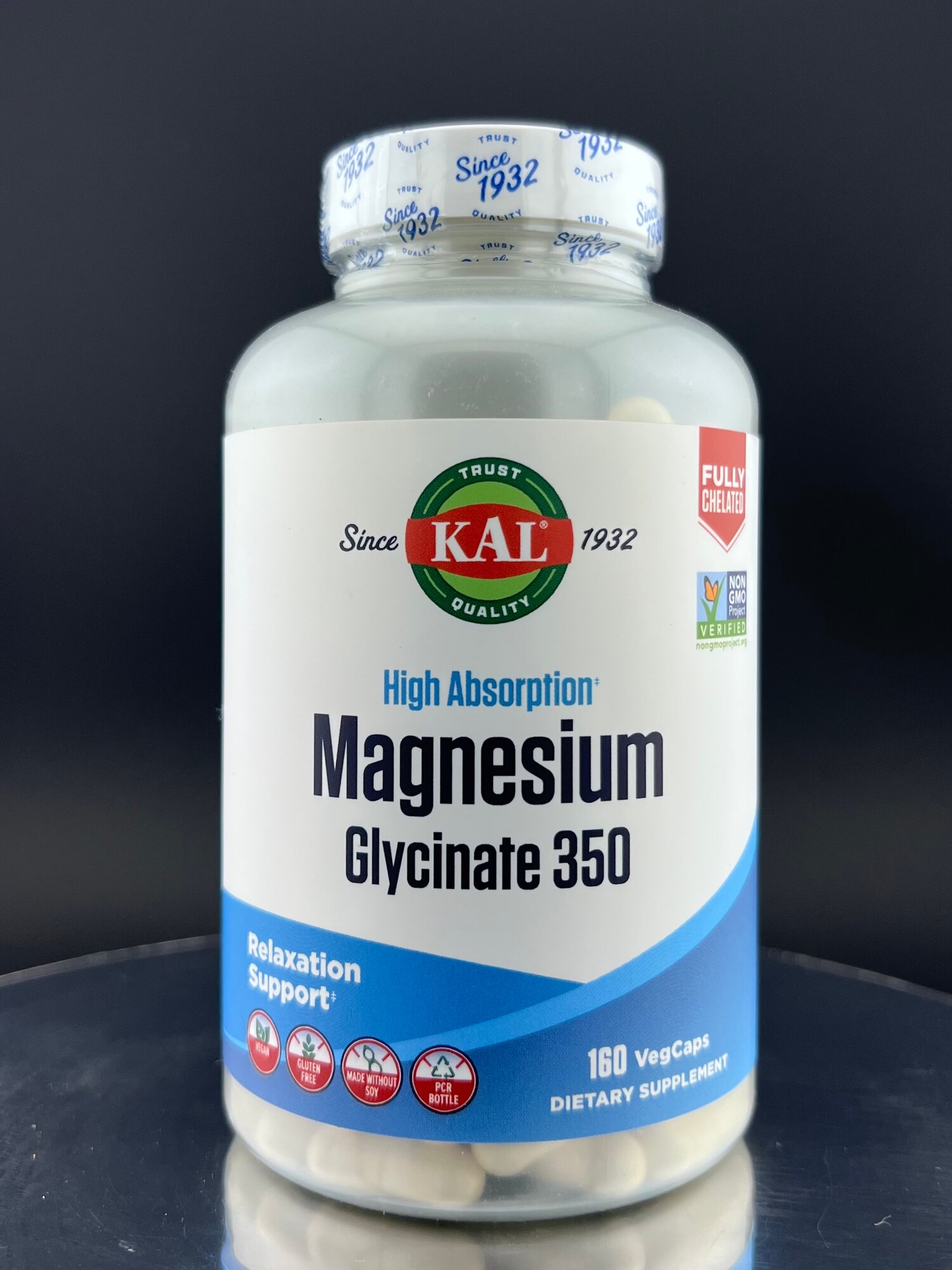 Глицинат магния с высокой абсорбцией, KAL, High Absorption Magnesium Glycinate 350 мг, 160 капсул