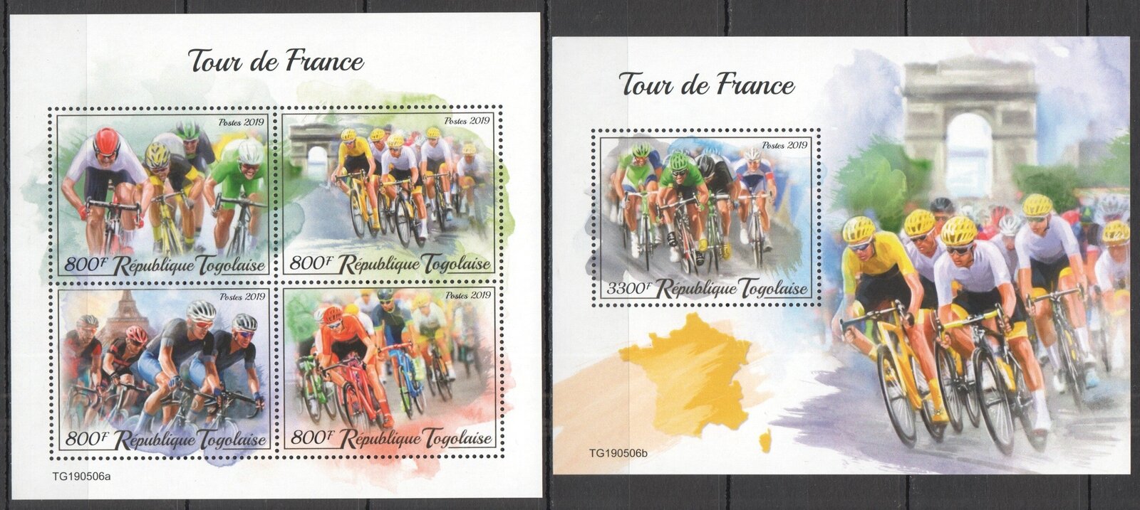 Марки 2019 год Того Велоспорт Тур де Франс Спорт #7594-7597+Bl1743 Mnh