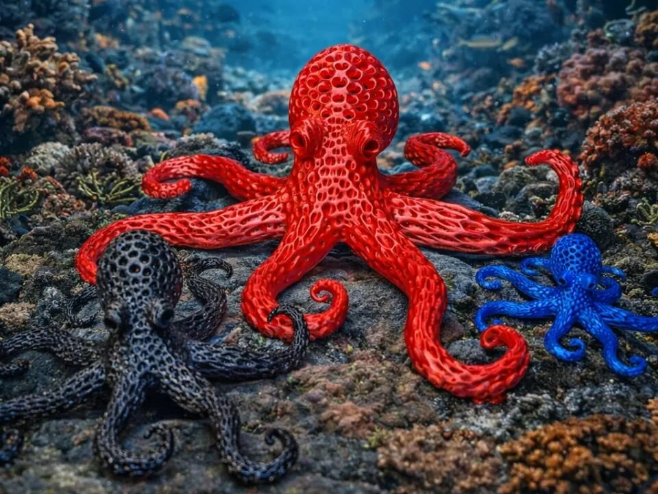 Осьминог Вороной декоративная фигурка статуэтка морская интерьерная геометрическая