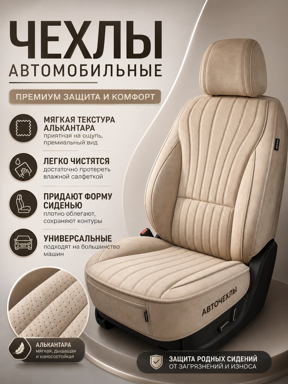 Чехлы Автомобильные на Весь Салон , Велюр/Алькантара, на 5 сидений, ортопедические